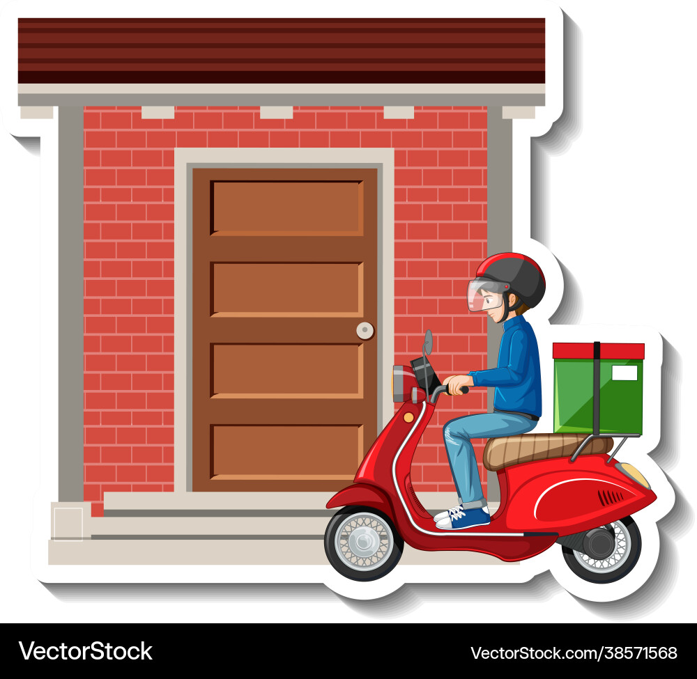 A sticker template with delivery man riding Vector Image