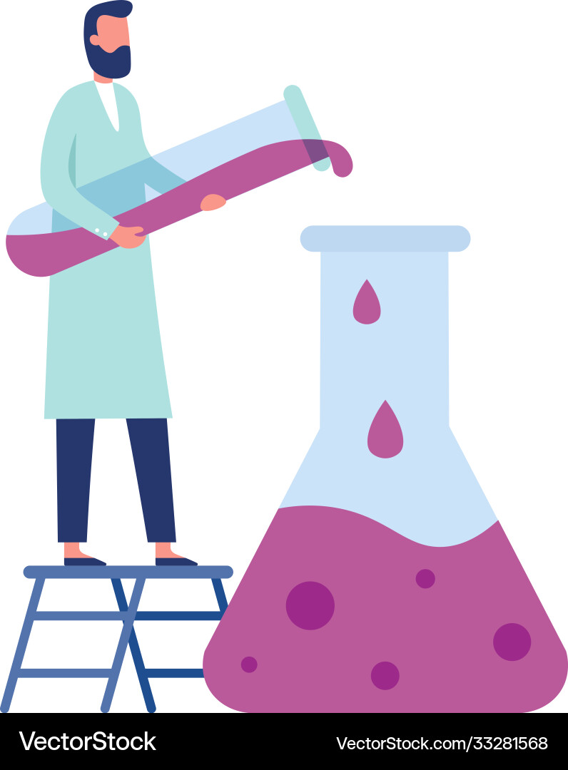 Chemistry laboratory worker man in white coat Vector Image