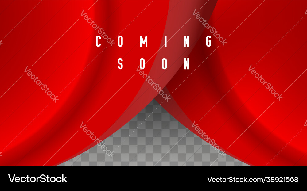 Coming soon lettering red curtain 3d Royalty Free Vector