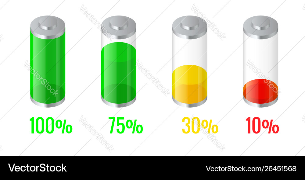Isometric discharged and fully charged battery Vector Image