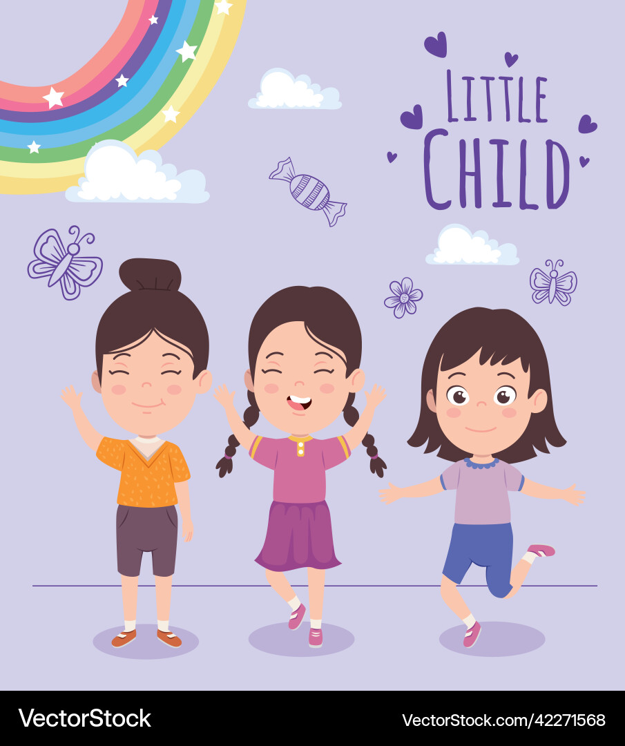 Little kids in poster Royalty Free Vector Image