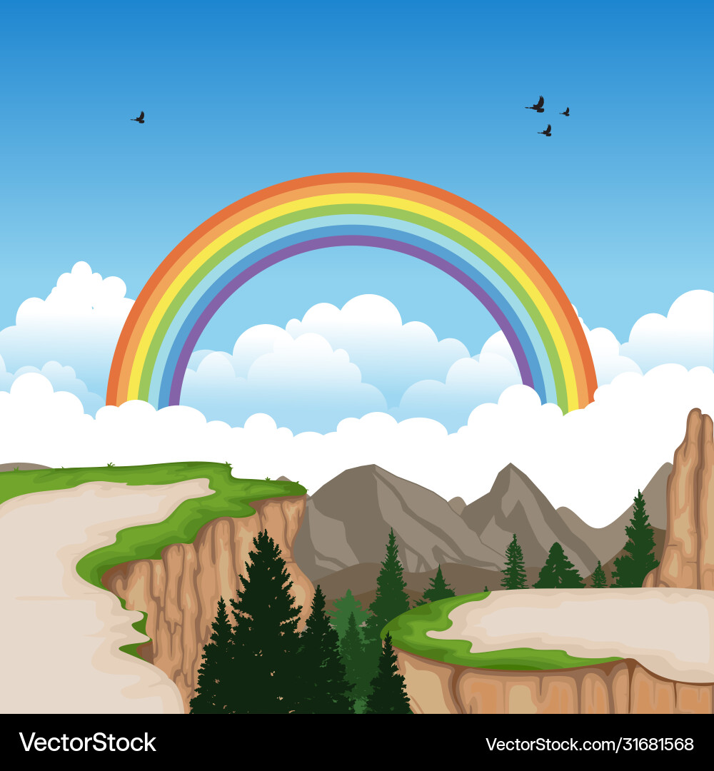 Mountain valley cliff tree nature landscape Vector Image