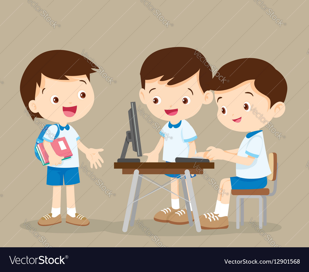 Students working with computer Royalty Free Vector Image