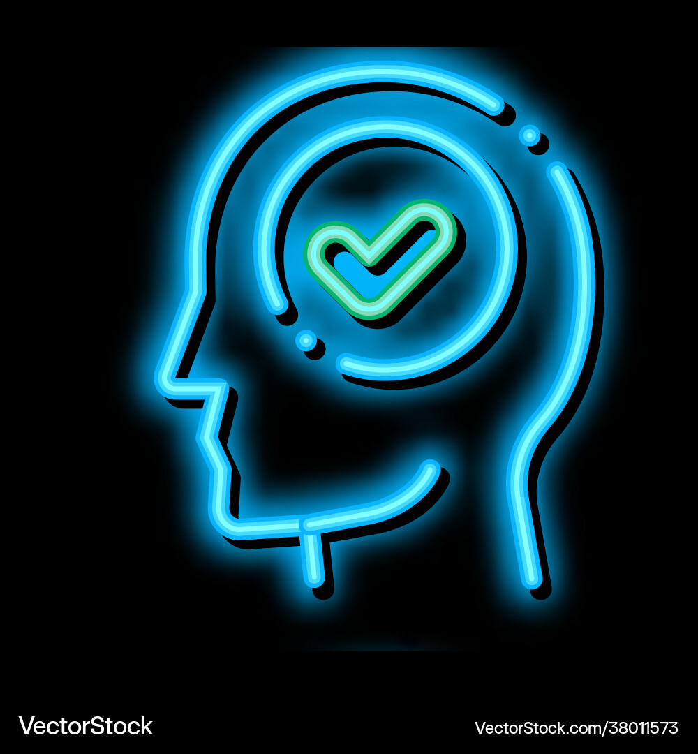 Approved mark in man silhouette mind neon glow Vector Image