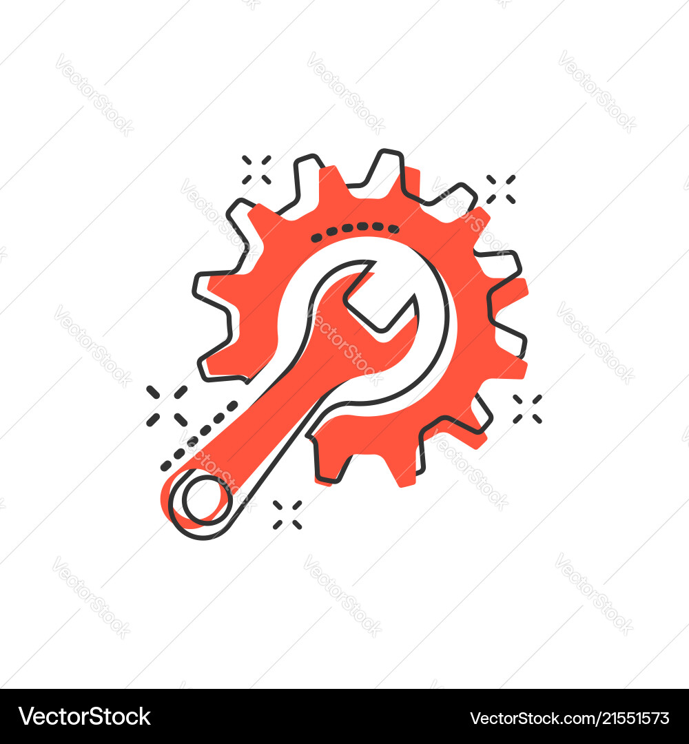 Cartoon service tool icon in comic style cogwheel Vector Image