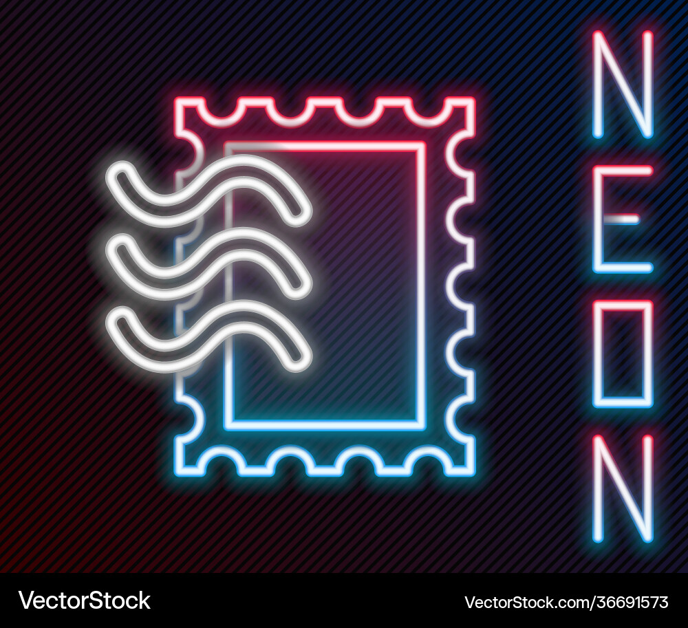 Glowing neon line postal stamp icon isolated Vector Image
