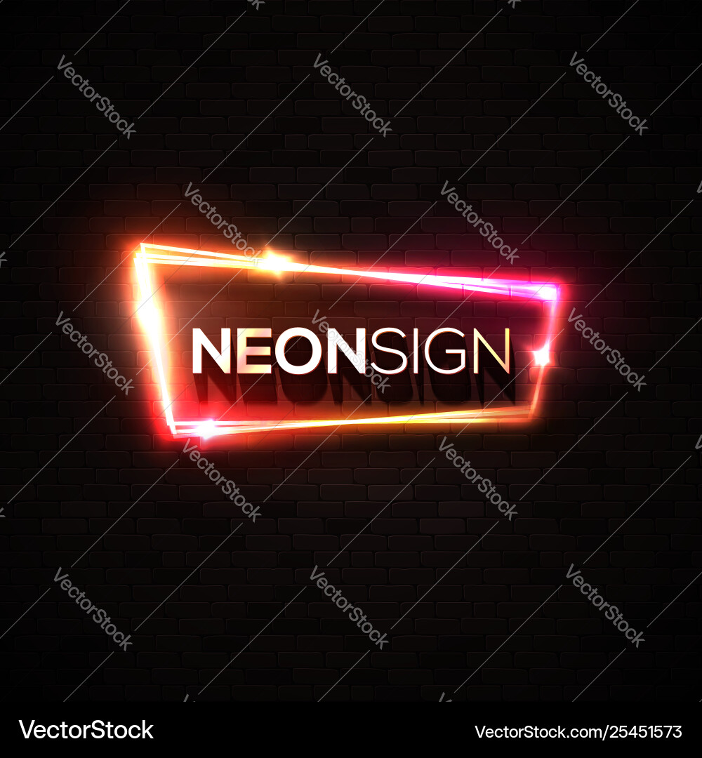 Glowing signage neon light frame on black brick Vector Image