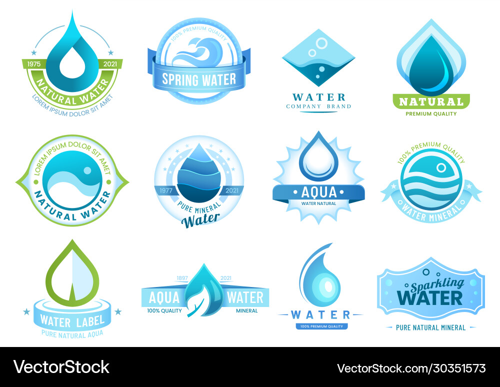 Mineral water labels drinking water drops leaf Vector Image