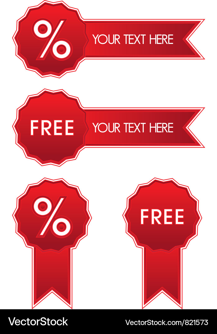 Shiny red discount and free badge Royalty Free Vector Image