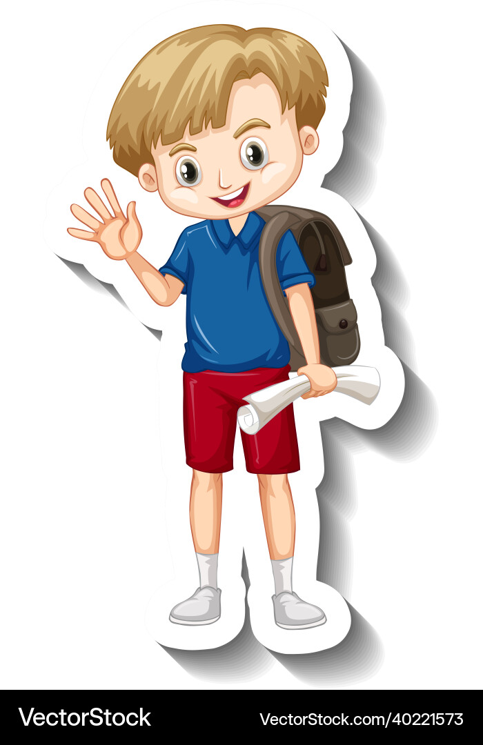 Student boy waving hand cartoon character Vector Image