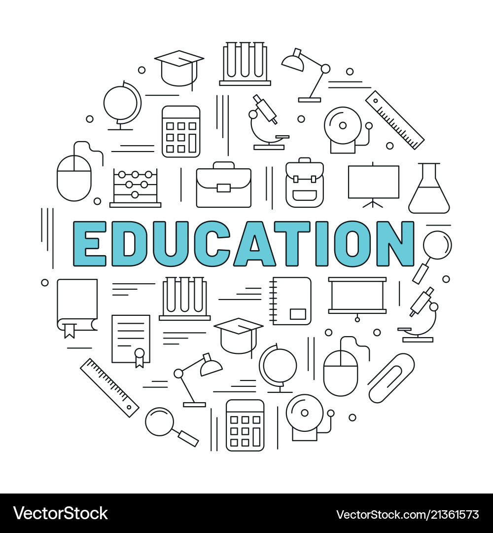 Word education surrounded by icons Royalty Free Vector Image