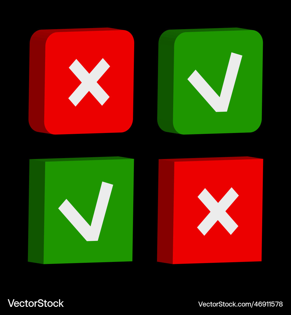 Cross tick three-dimensional in 3d style black Vector Image
