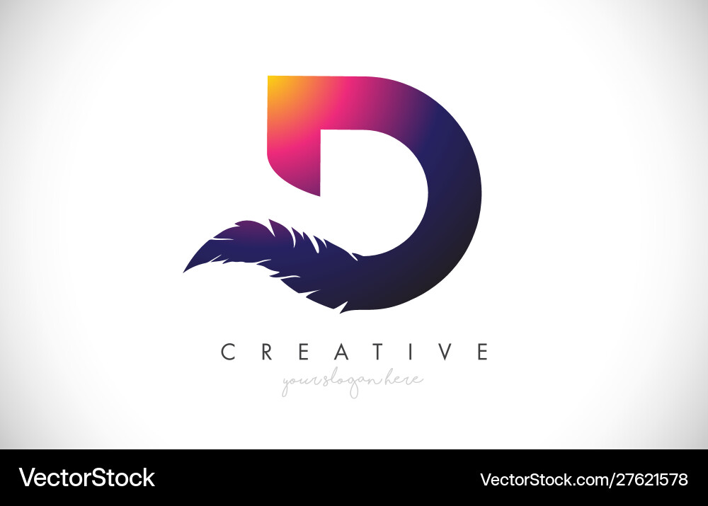 D feather letter logo icon design with feather Vector Image