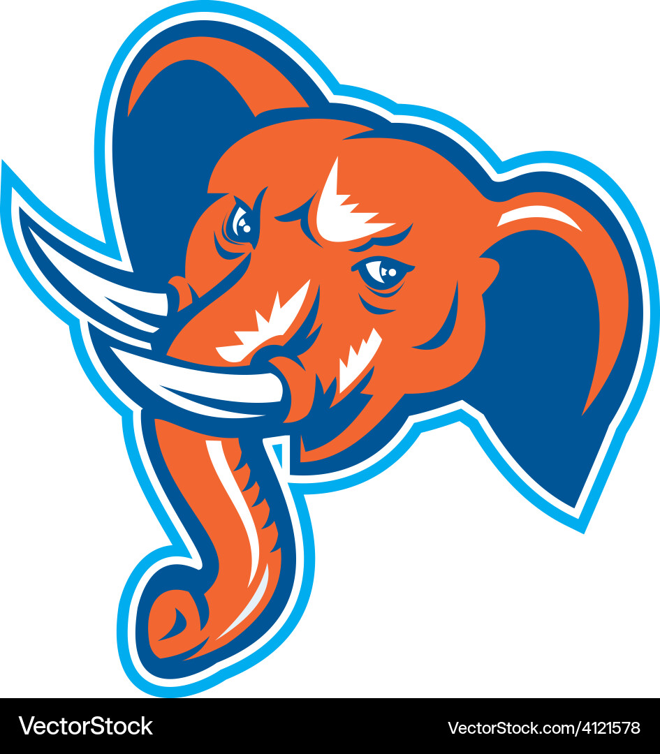 Elephant head angry tusk retro Royalty Free Vector Image