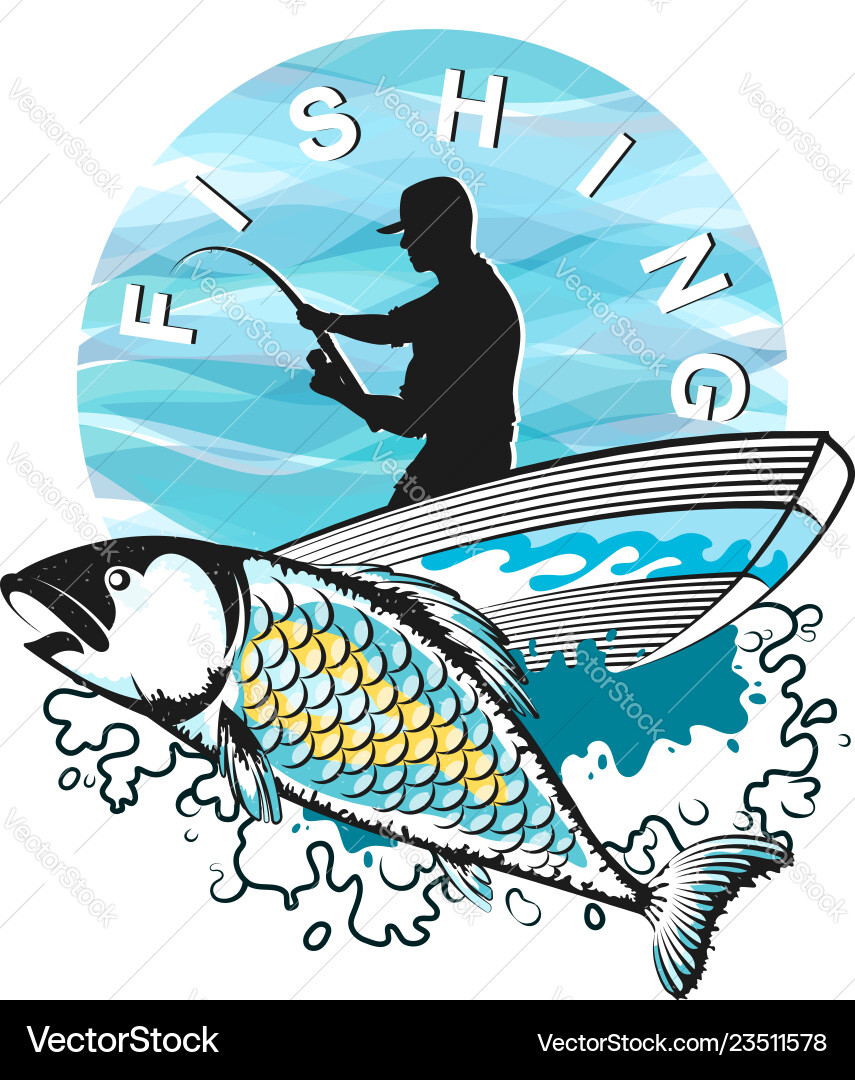 Fisherman in a boat with fish Royalty Free Vector Image