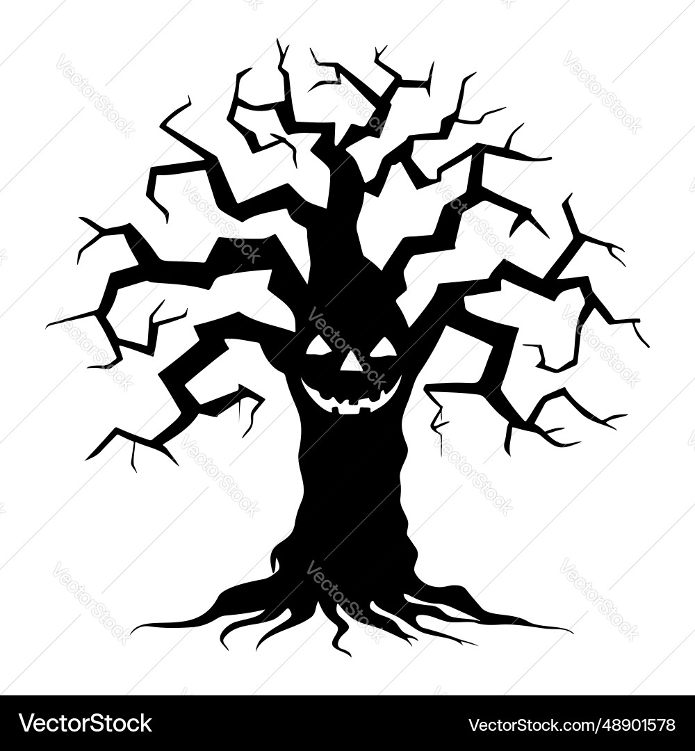 Halloween scary spooky smile tree silhouette Vector Image