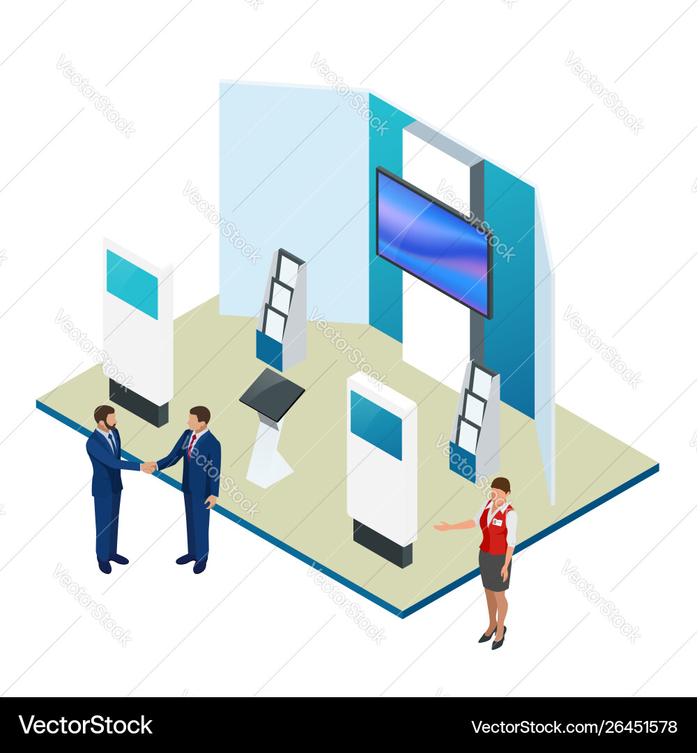 Isometric expo stands exhibition demonstration Vector Image