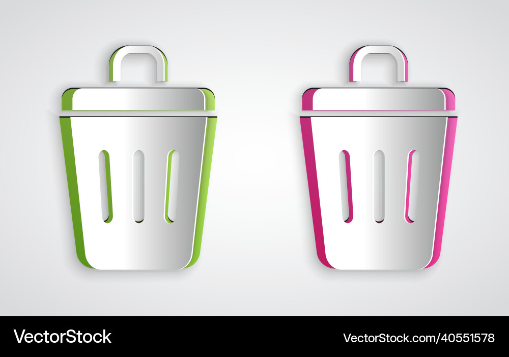 Paper cut trash can icon isolated on grey Vector Image