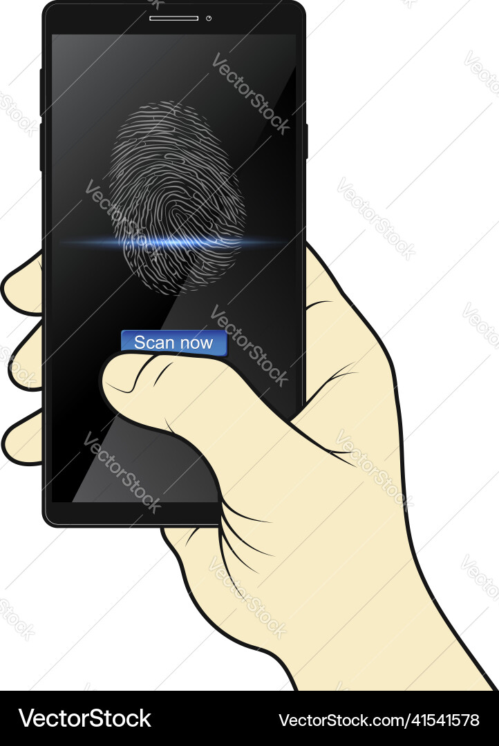 Phone in hand scanning fingerprint Royalty Free Vector Image