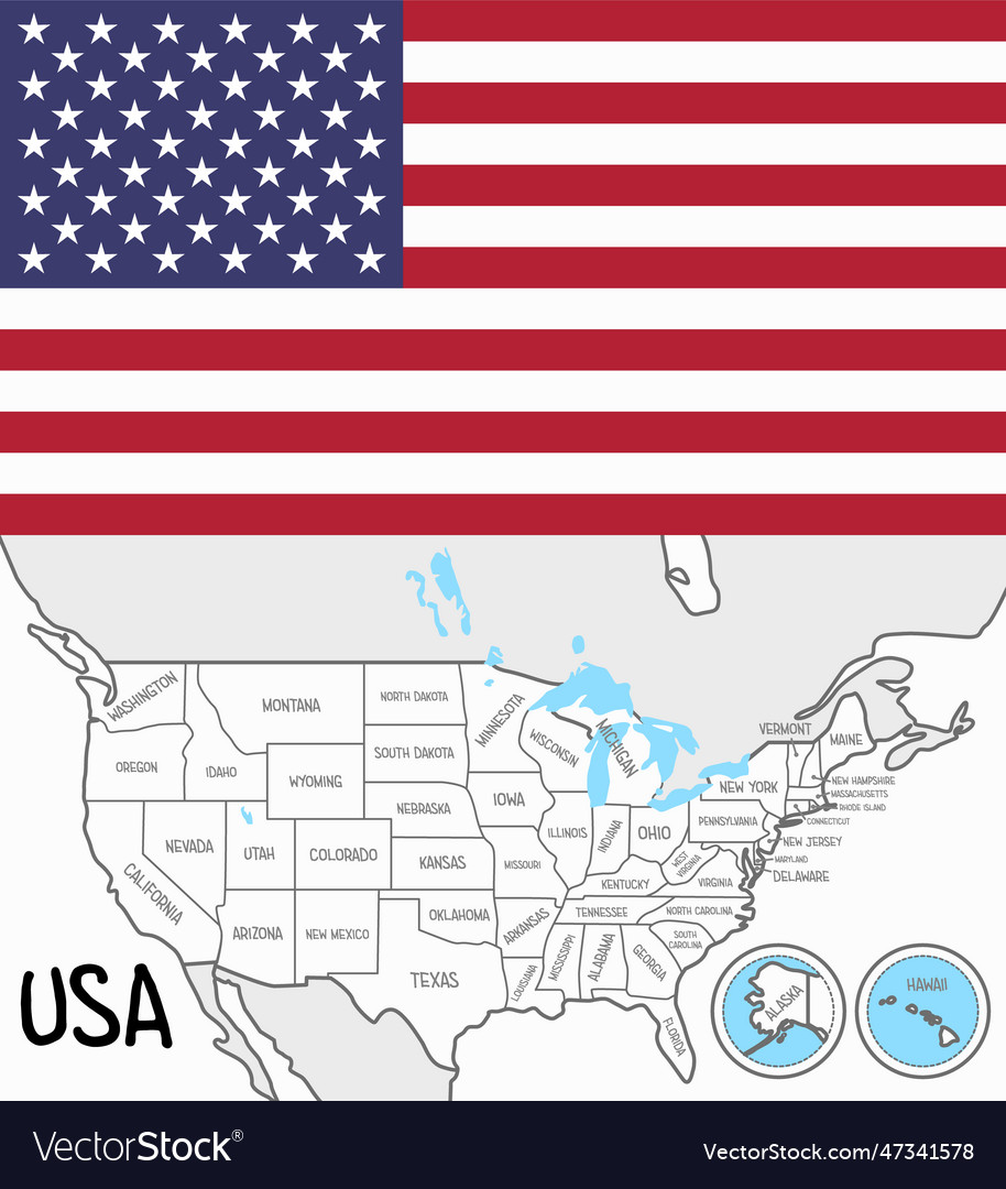 Usa map flag and states Royalty Free Vector Image