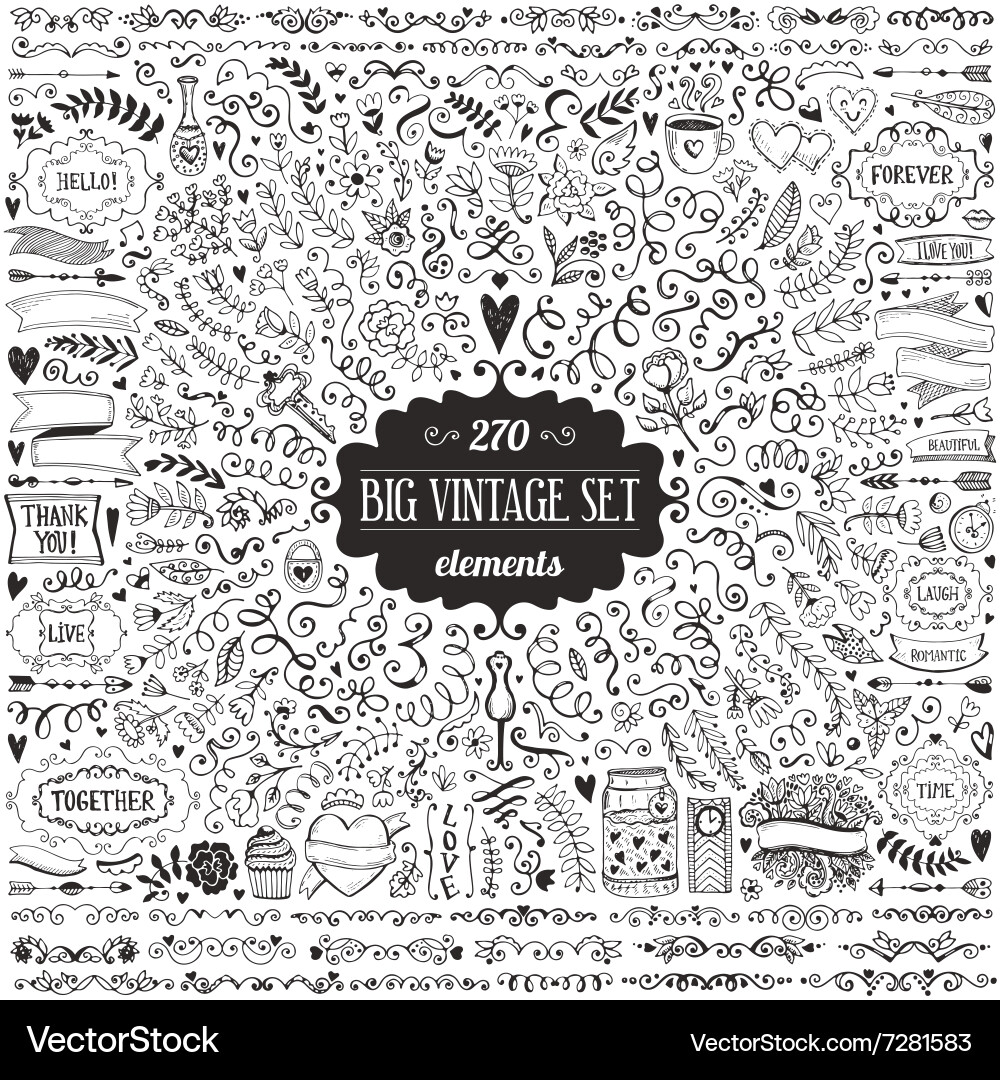 Big set of vintage elements Royalty Free Vector Image