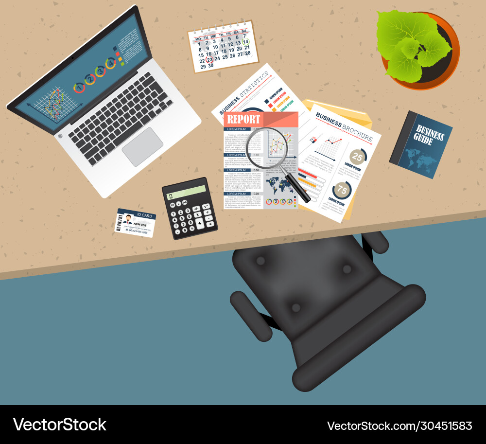Business workspace top view office objects Vector Image