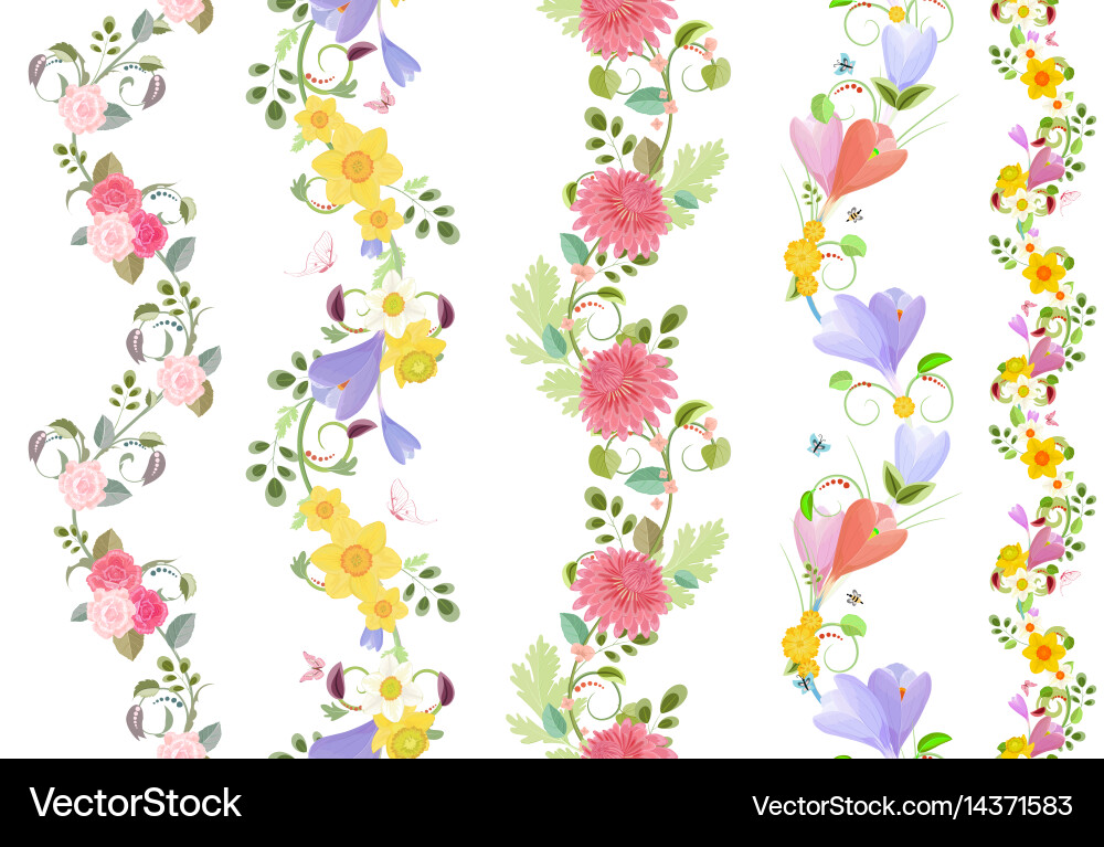 Floral set seamless borders with roses crocus Vector Image