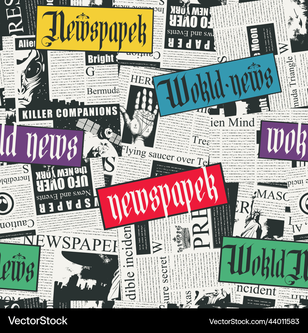 Seamless pattern with a collage of newspaper Vector Image