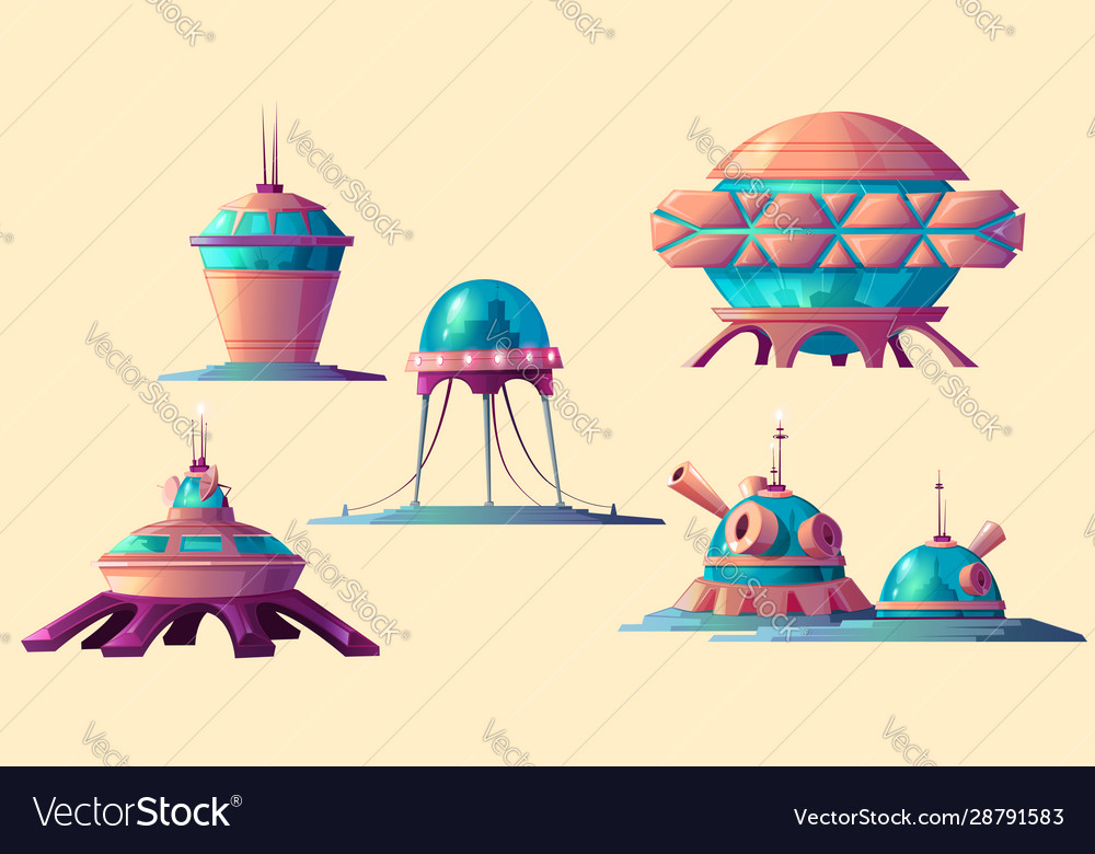 Space colonization cosmic base elements set Vector Image