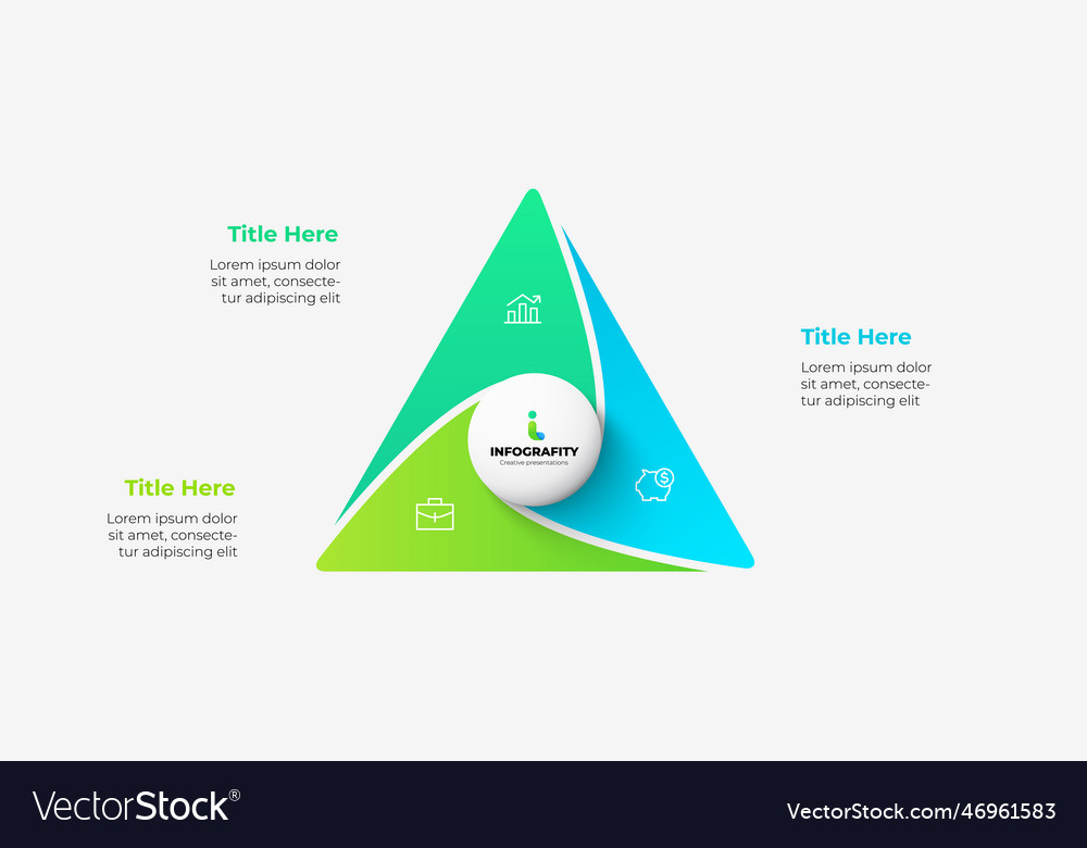 Triangle divided into 3 parts with central circle Vector Image