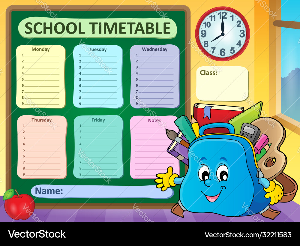 Weekly school timetable template 5 Royalty Free Vector Image