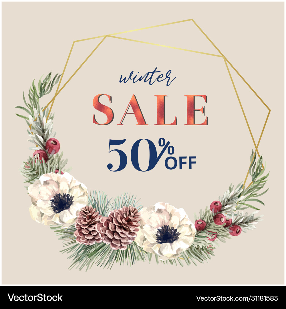 Winter floral blooming wreath frame elegant Vector Image