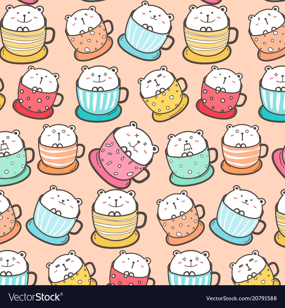 Cute bear in the cup pattern background Royalty Free Vector