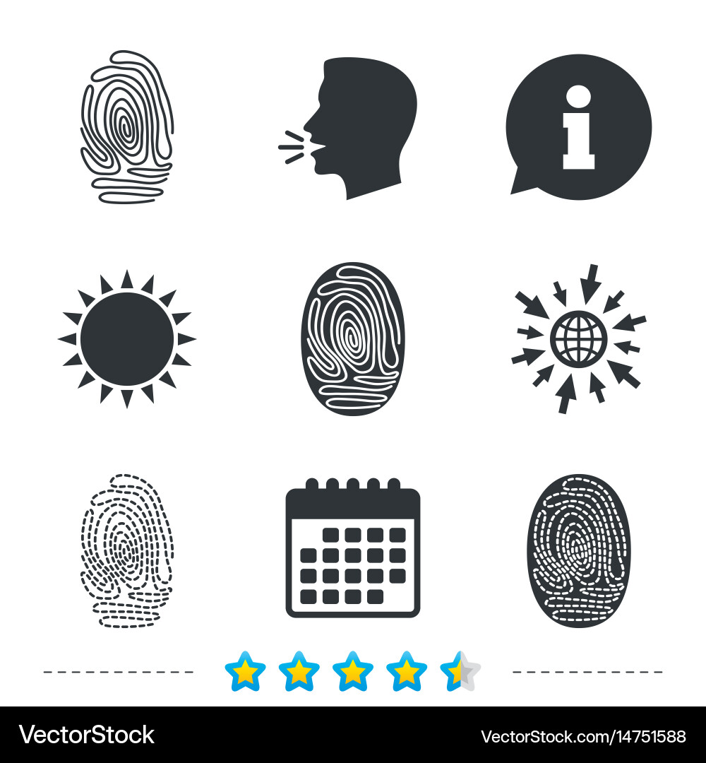 Fingerprint icons identification signs Royalty Free Vector