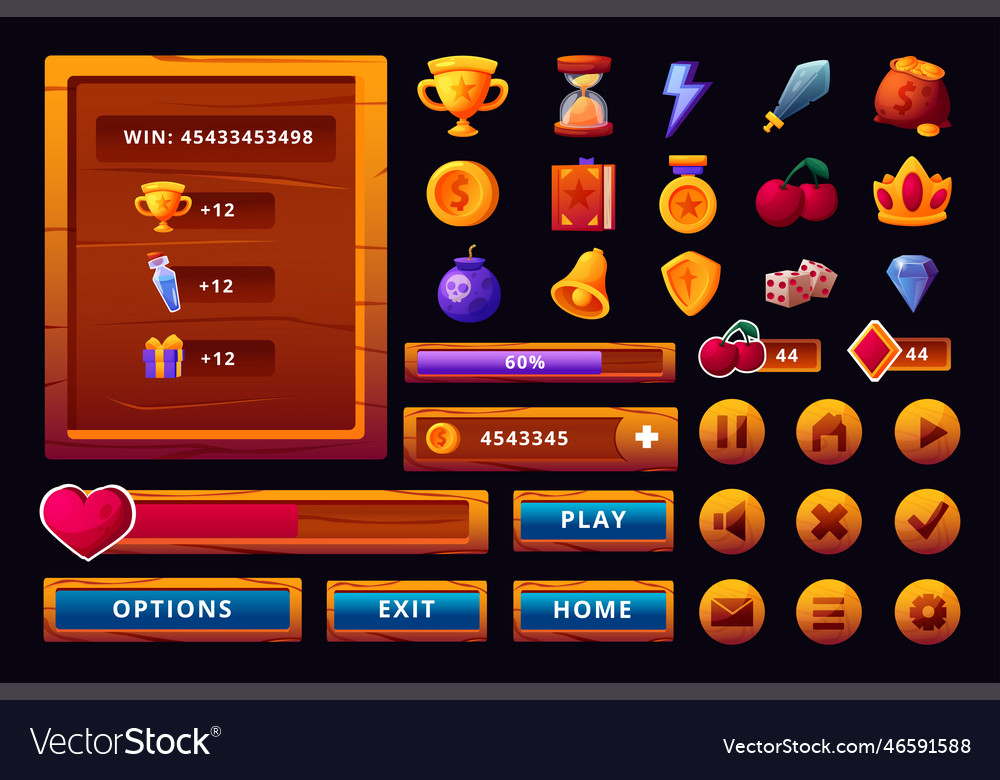 Gui app elements mobile interface fantasy game Vector Image