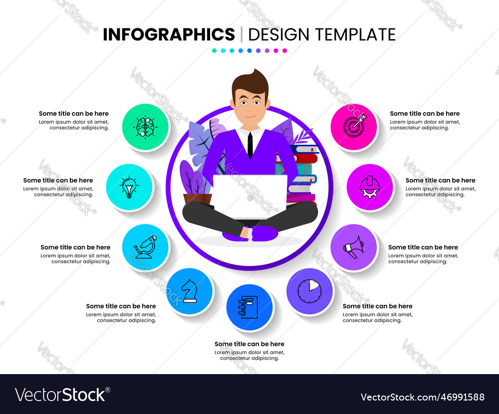 Infographic template worker on computer with 9 Vector Image
