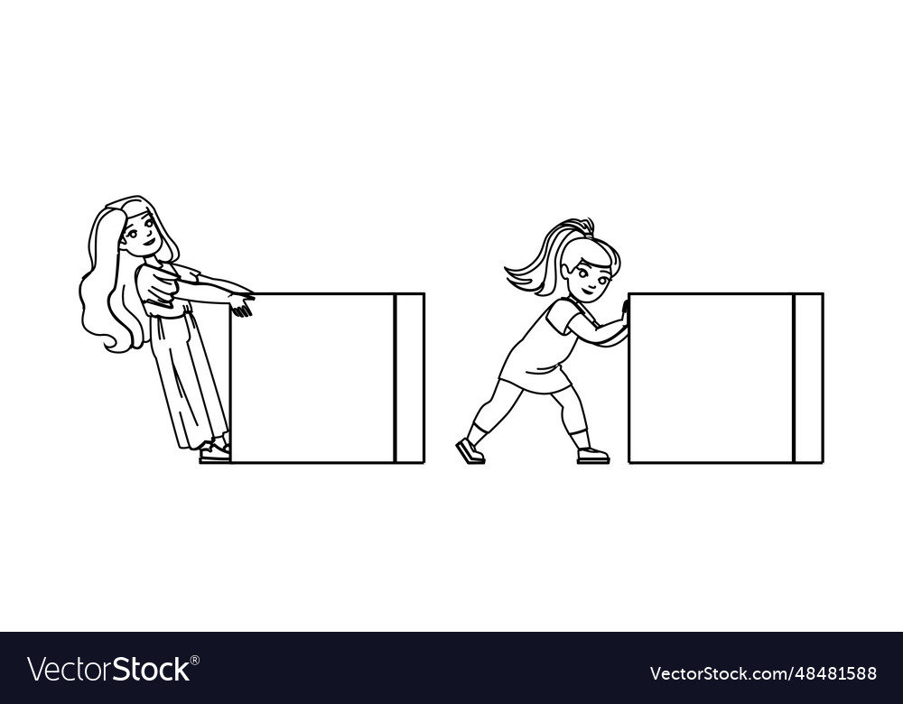 Kid girl push pull Royalty Free Vector Image - VectorStock Kid girl push pull Royalty Free Vector Image - VectorStock