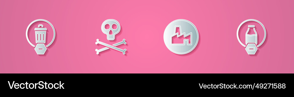 Set paper cut trash can bones and skull warning Vector Image