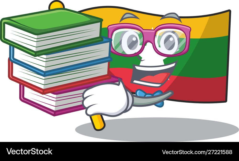 Student with book flag myanmar folded in character