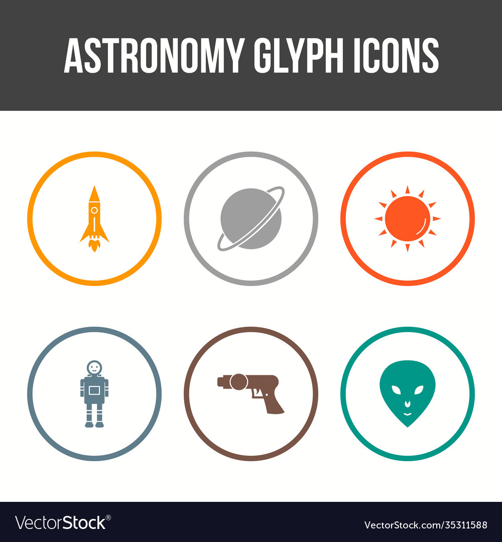 Unique astronomy glyph icon set Royalty Free Vector Image