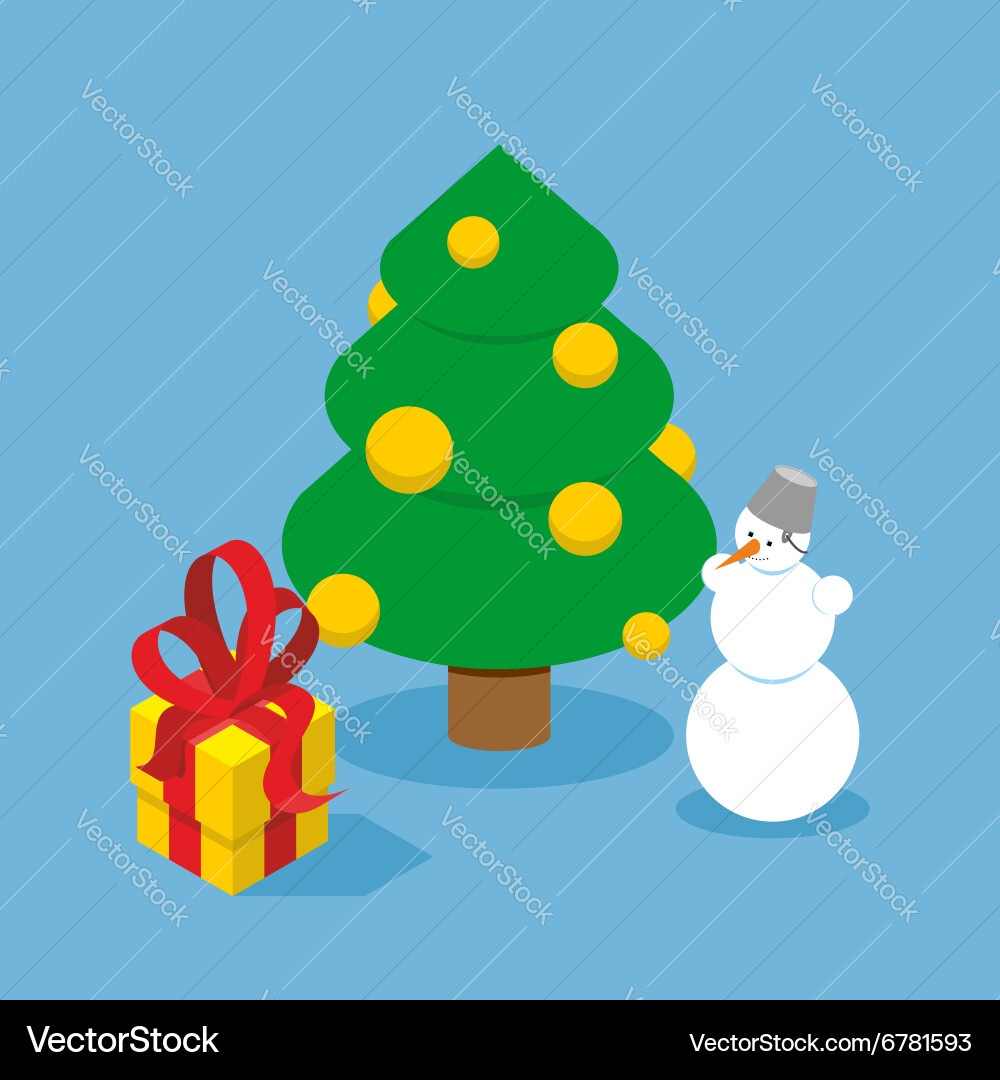 Christmas tree and snowman gift box holiday Vector Image
