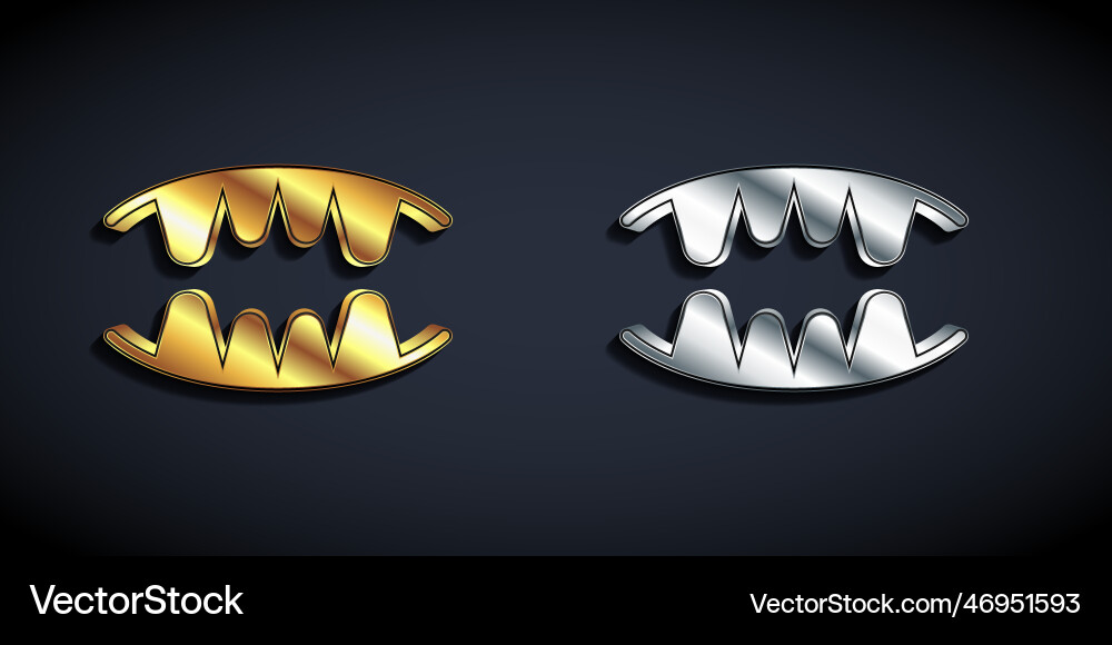 Gold and silver vampire teeth icon isolated on Vector Image