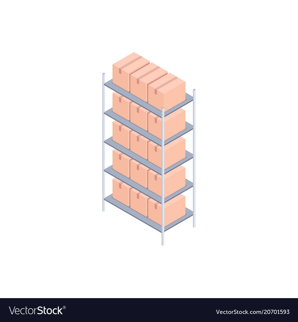 Racks with small boxes isometric Royalty Free Vector Image