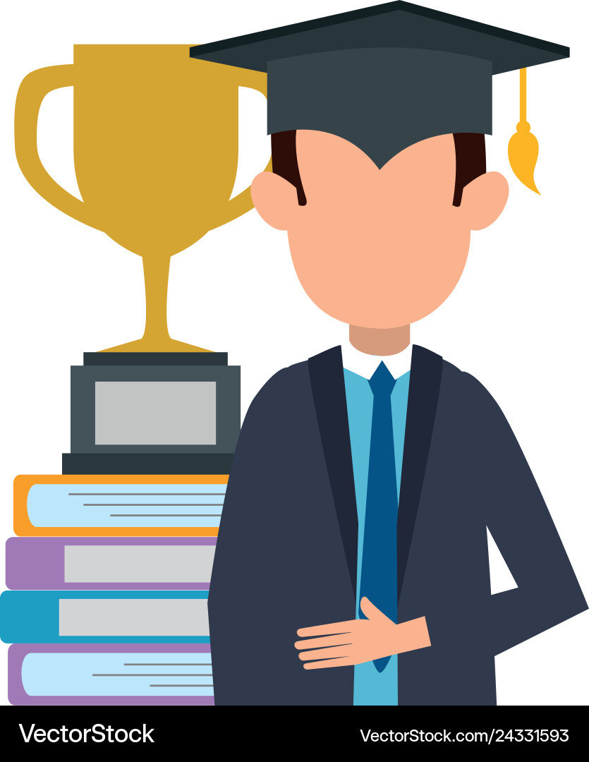 Student graduated with trophy and books Royalty Free Vector