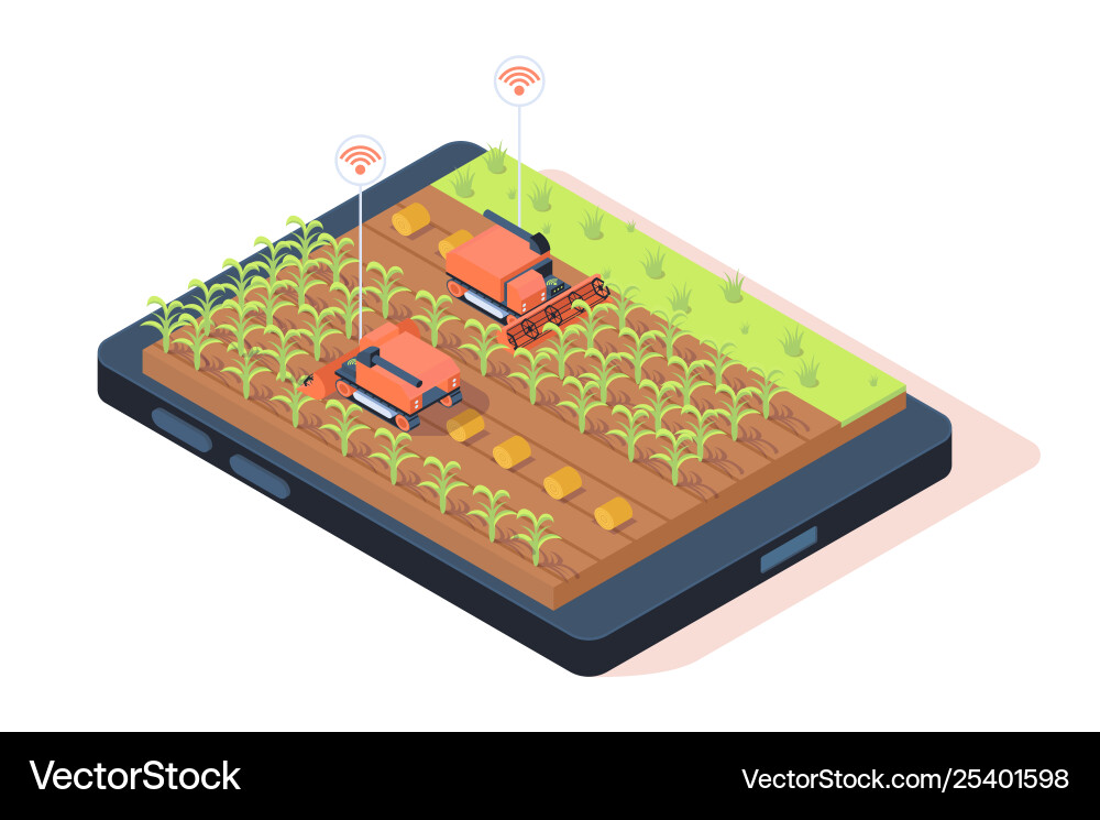 3d isometric smart farming with remote controle Vector Image