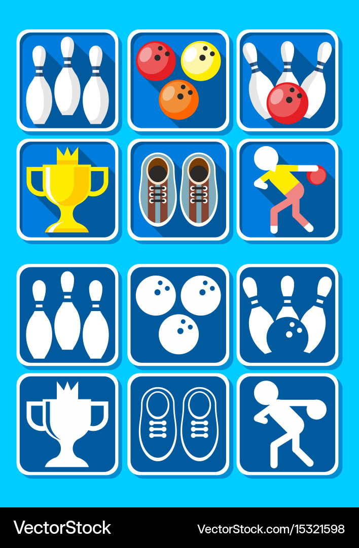 Colorful bowling icons set Royalty Free Vector Image
