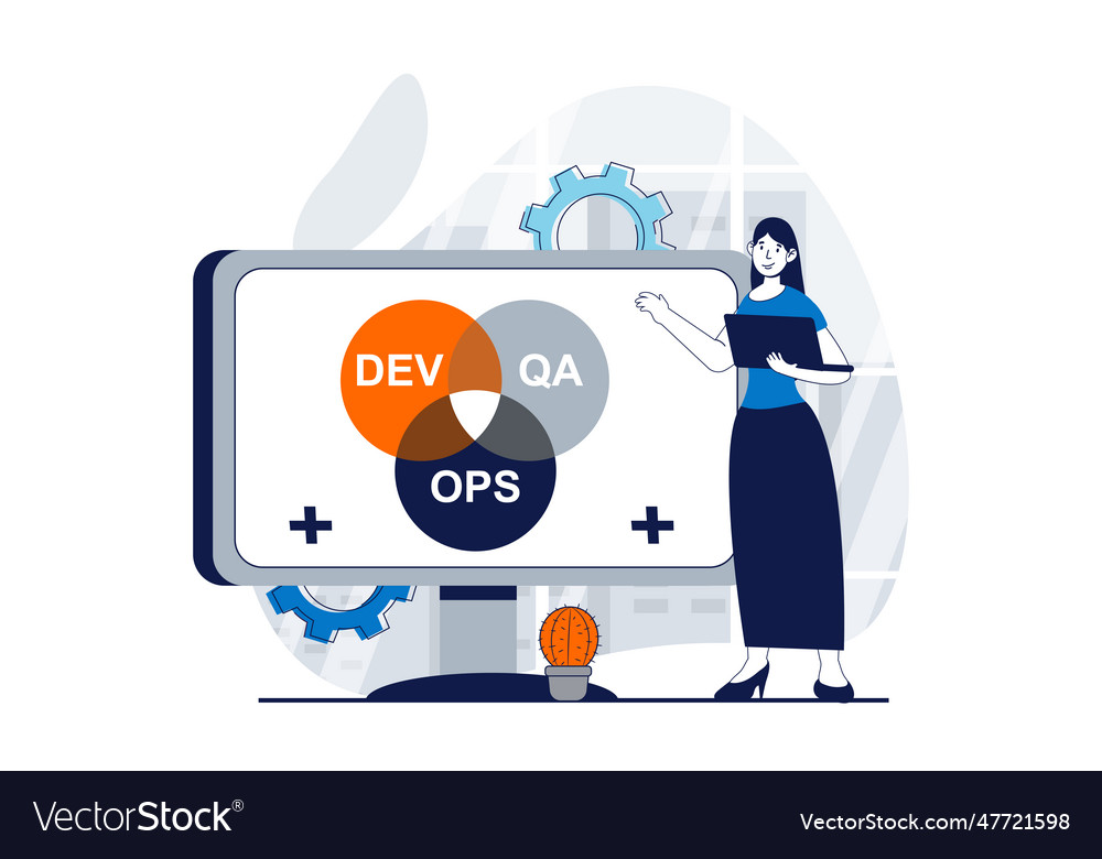 Devops concept with people scene in flat design Vector Image Devops concept with people scene in flat design Vector Image