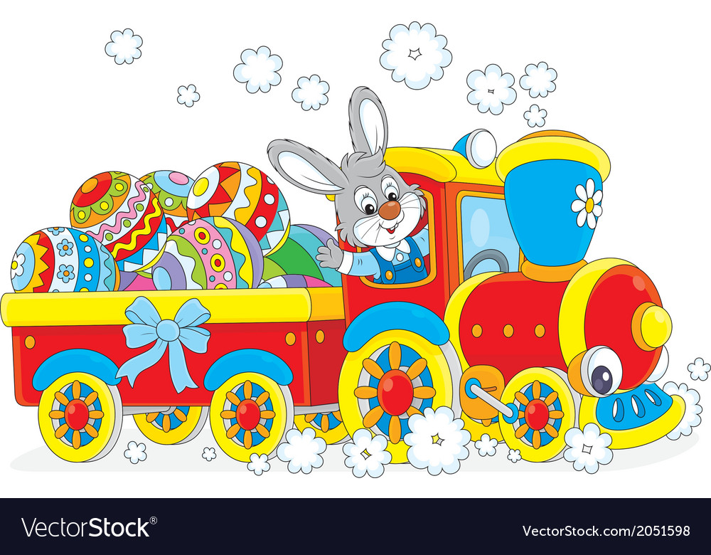 Easter Bunny on a train Royalty Free Vector Image