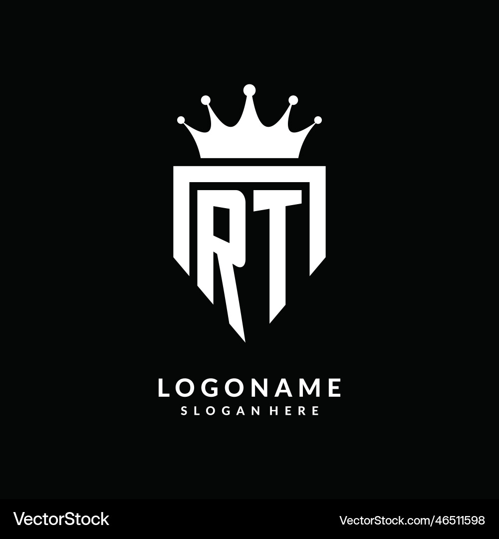 Letter rt logo monogram emblem style with crown Vector Image