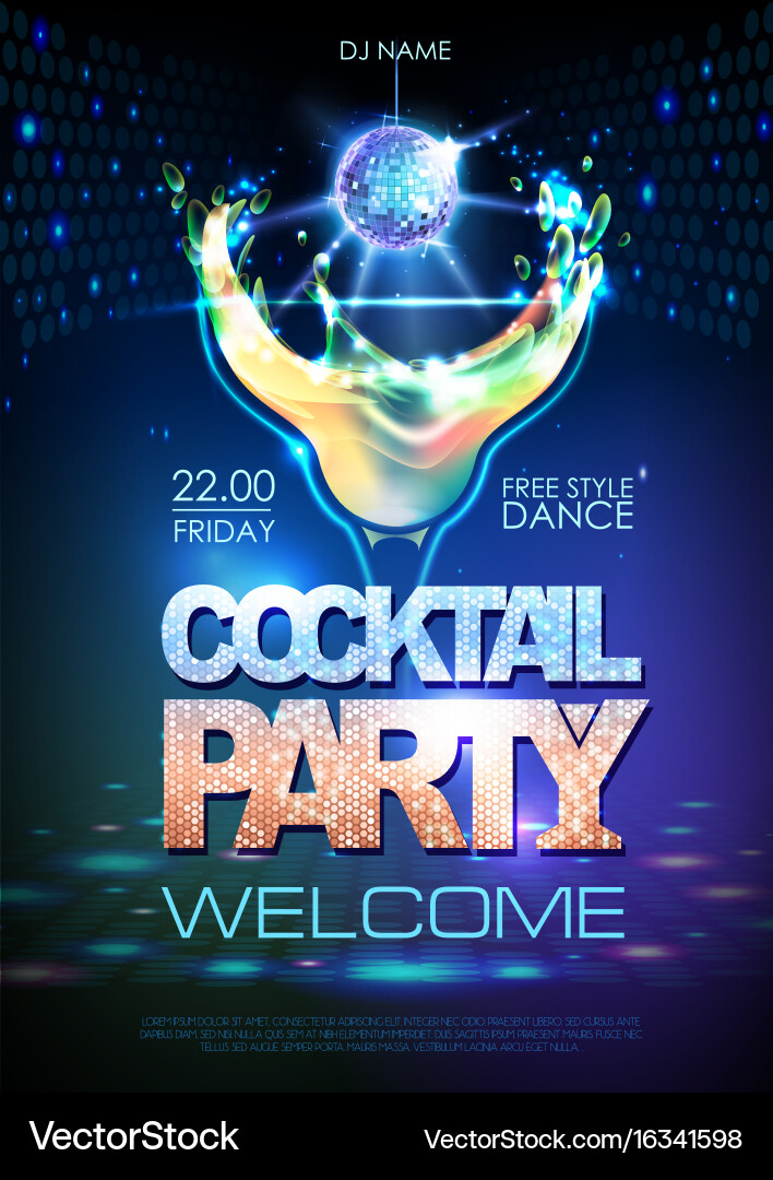 Neon disco cocktail party poster Royalty Free Vector Image